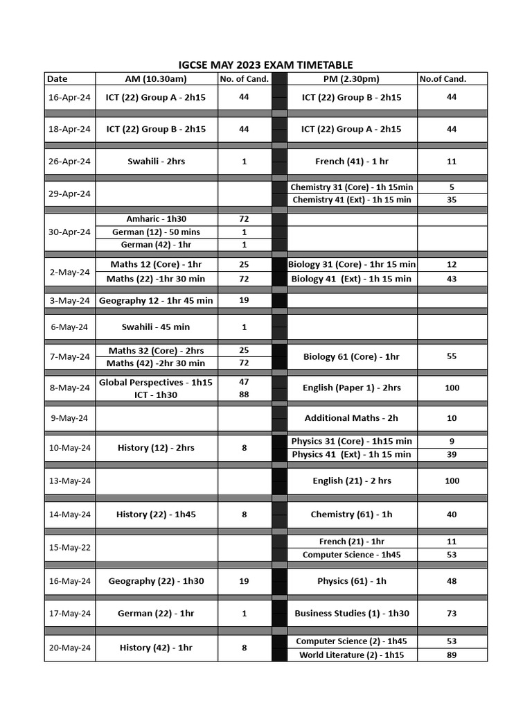 IGCSE May 2023 Exam Schedule | PDF | Inquiry | Observation