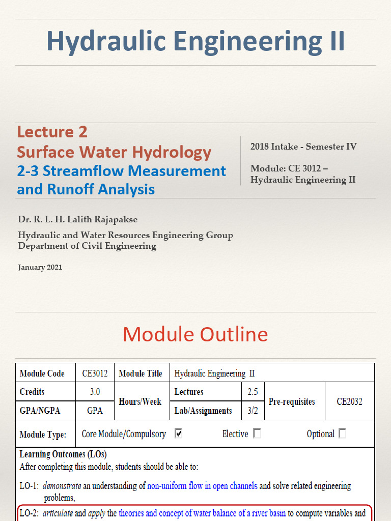 Lecture 2 - 3 - Surface Water Hydrology | PDF | Discharge (Hydrology) | Hydrology