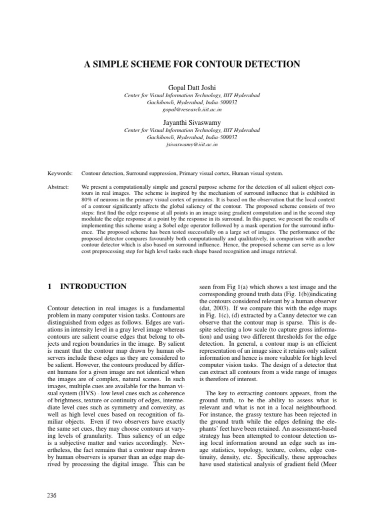 A Simple Scheme For Contour Detection Gopal Datt Joshi Pdf Visual System Retina