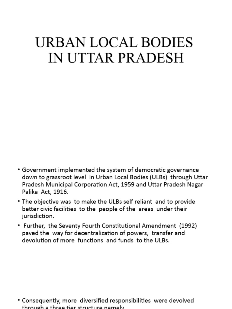 Urban Local Bodies in Uttar Pradesh | PDF | Government | Governance