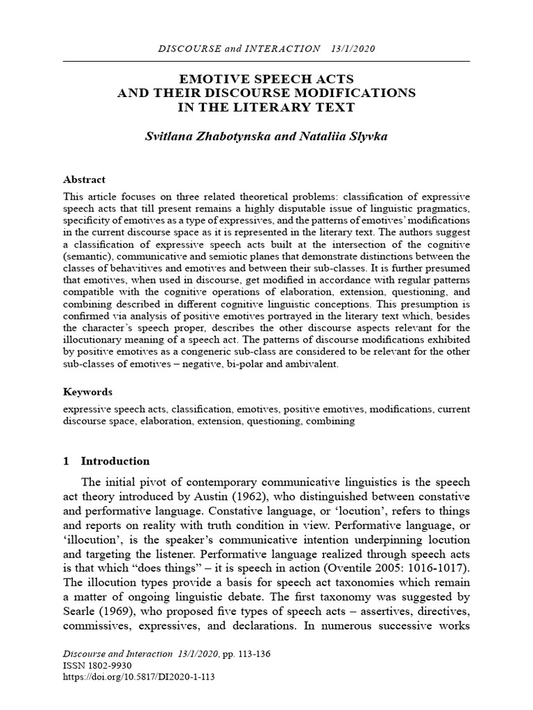 Emotive Speech Acts and Their Discourse Modificati | PDF | Emotions | Metaphor
