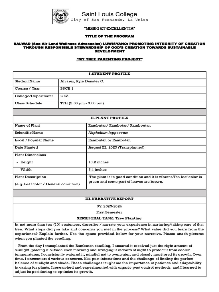 Tree Parenting Report 1st Sem 2023-2024 | PDF | Leaf | Botany