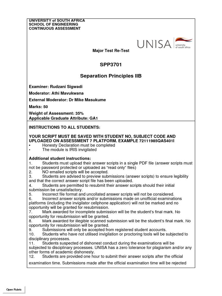 SPP3701 Major Test Re-Test Guidelines | PDF | Water | Propane