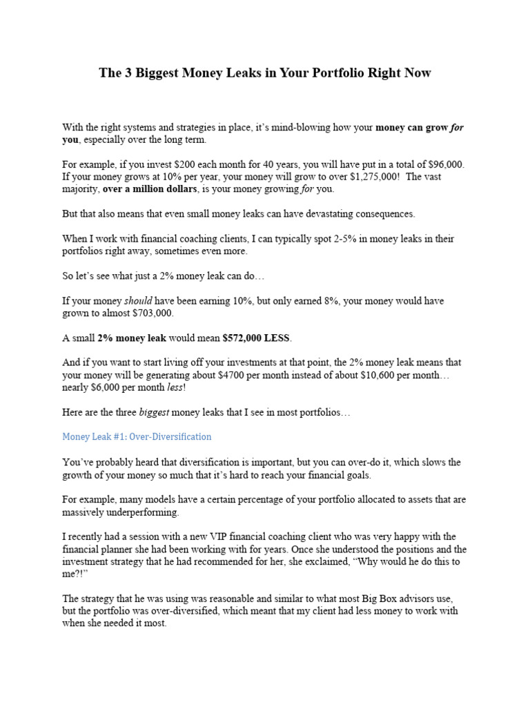 Top 3 Money Leaks in Your Portfolio | PDF | Diversification (Finance ...