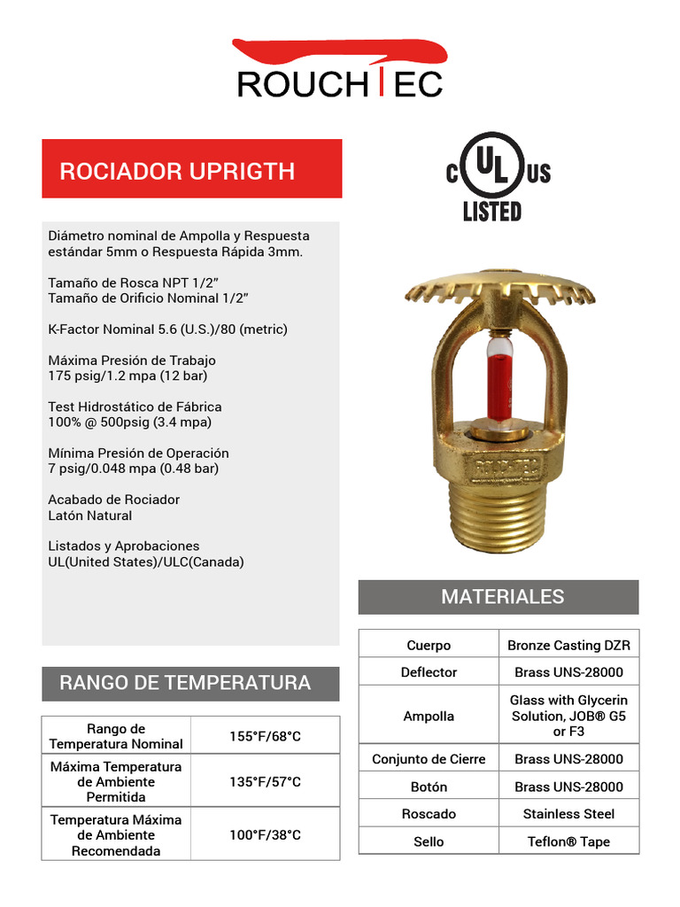 ROCIADOR UP RIGHTK 5 6 0 5 Pulg 68 C UL FM PDF Mec nica De Medios