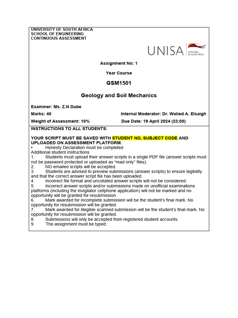 GSM1501 - Assignment 1 - 2024 | PDF | Rock (Geology) | Geology