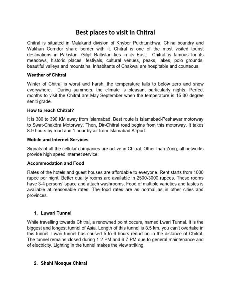 Best Places To Visit in Chitral | PDF