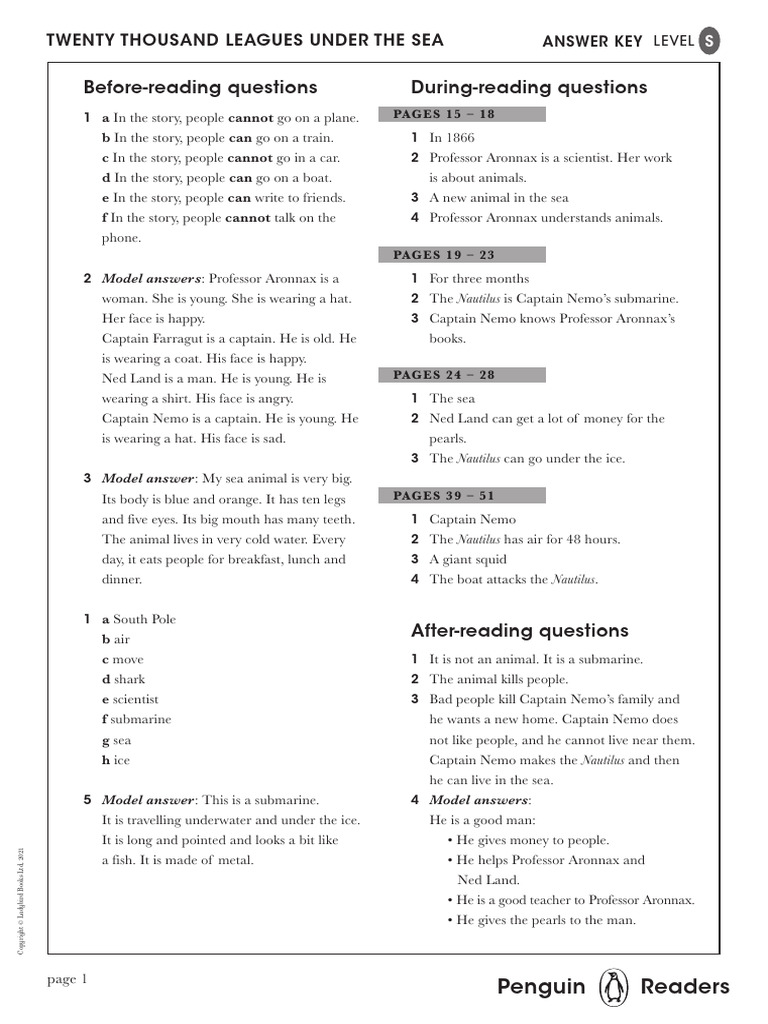 PR 20000 Leagues AnswerKey | PDF | Twenty Thousand Leagues Under The Sea