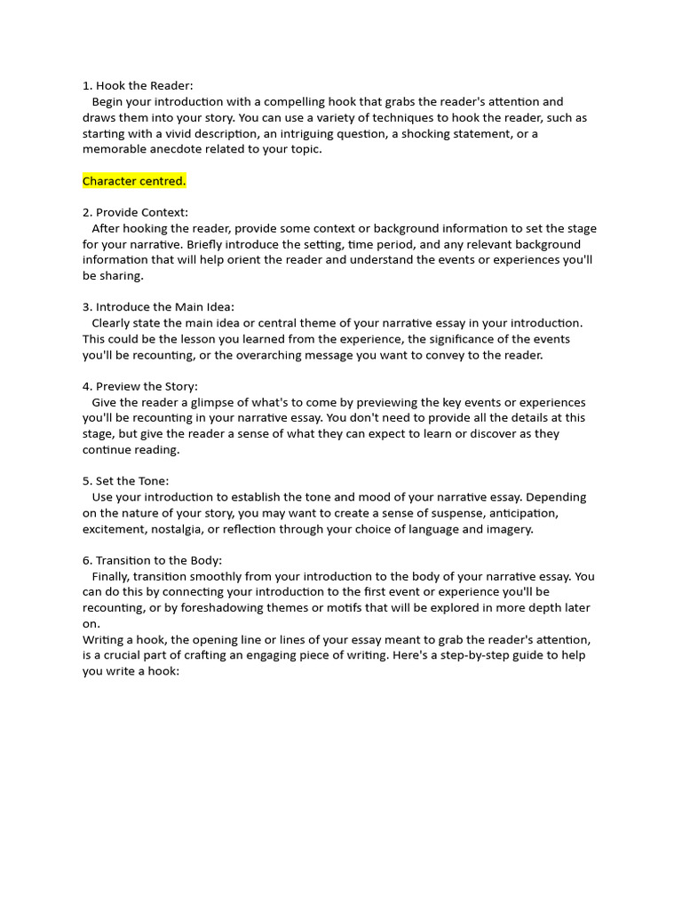 Essay Hooks | PDF | Essays | Narrative