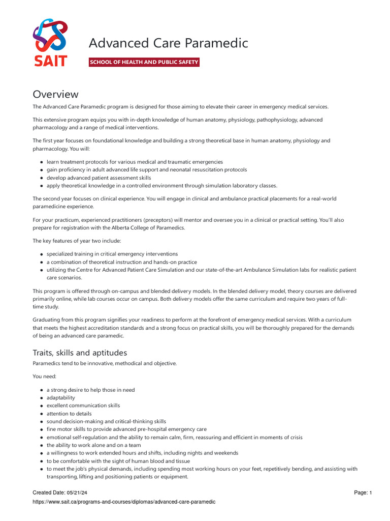 Advanced Care Paramedic | PDF | Paramedic | Emergency Medical Services