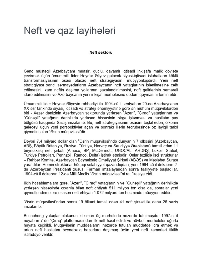 Neft VƏ Qaz Layihələri | PDF
