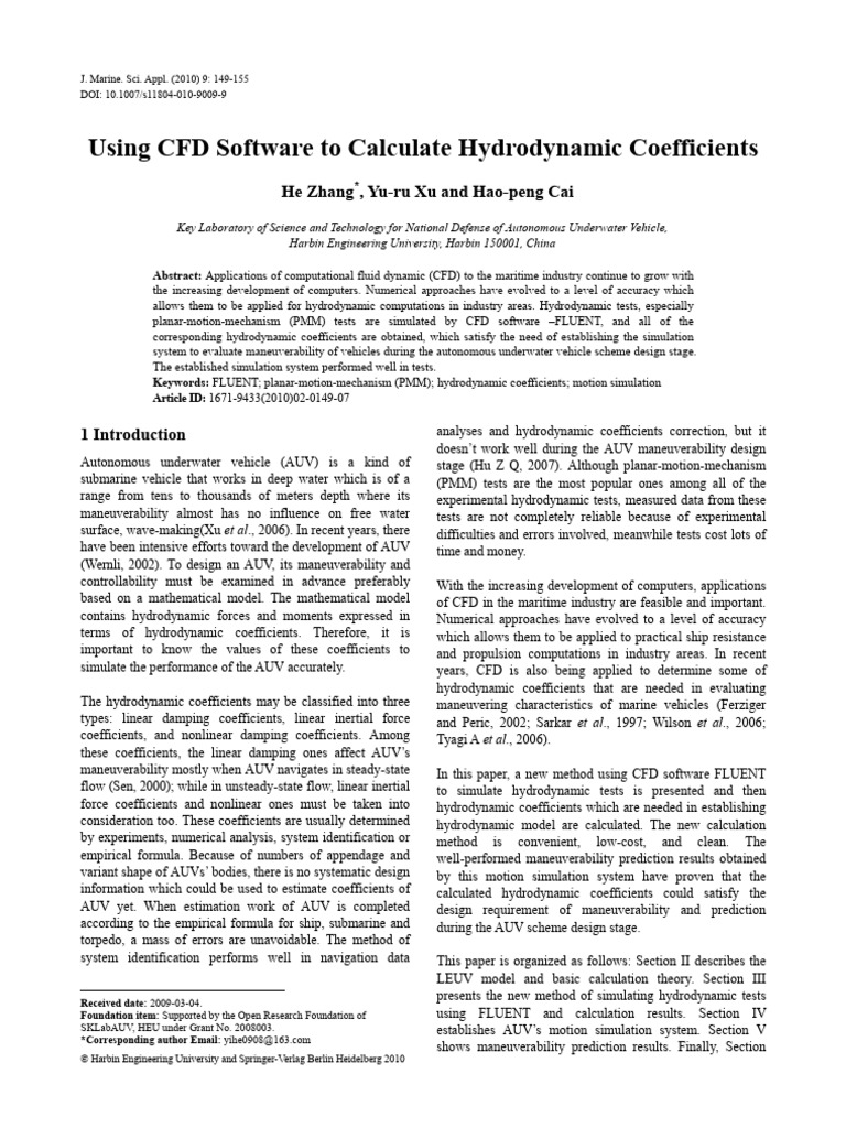 Using CFD Software To Calculate Hydrodynamic Coefficients | PDF | Fluid Dynamics | Force
