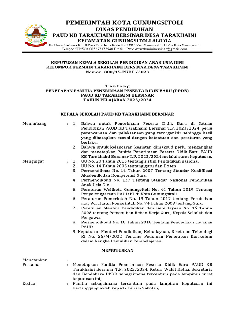 Sk Panitia Ppdb 2023_2024 | PDF