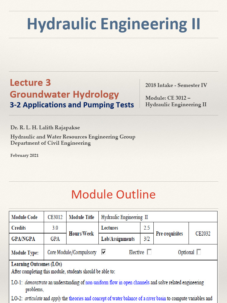 Lecture 3-2 - Groundwater Hydrology - Applications and Pumping Tests ...