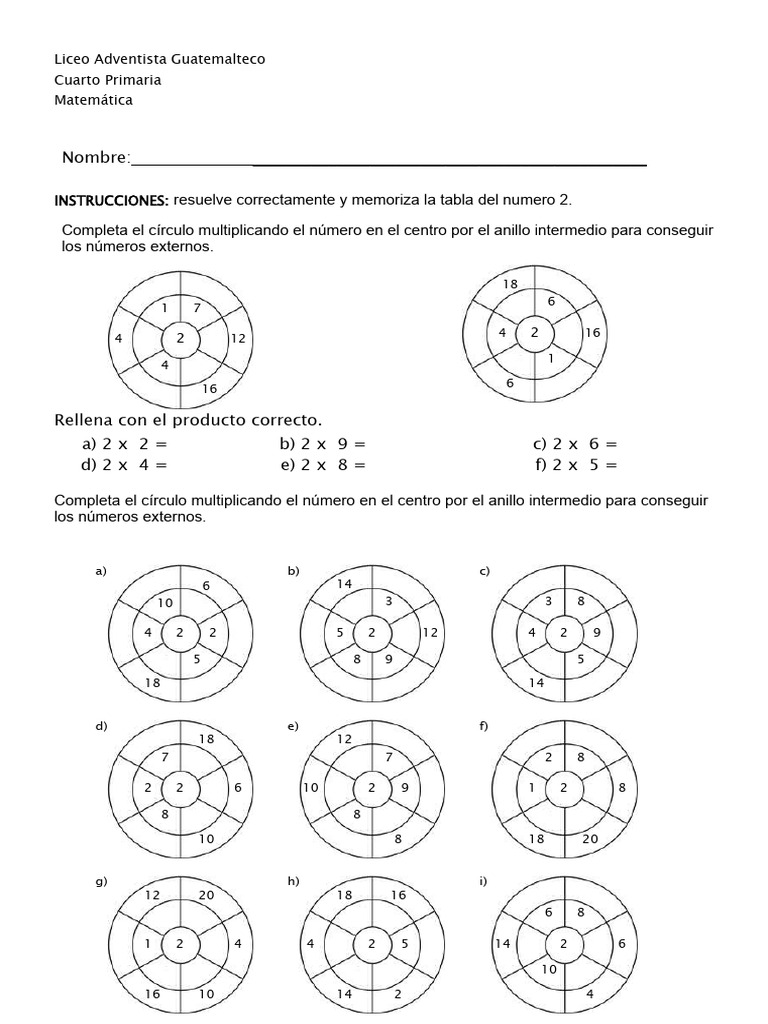 Tabla Del Dos | PDF | Matemáticas