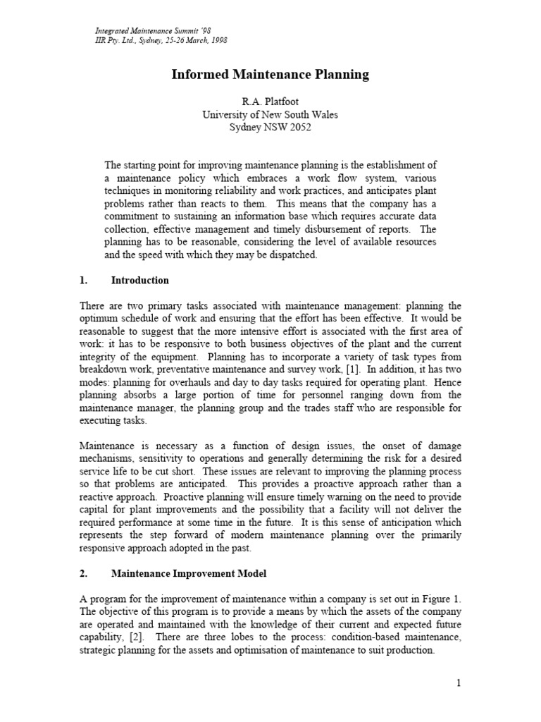 Informed Maintenance Planning | PDF | Reliability Engineering | Information