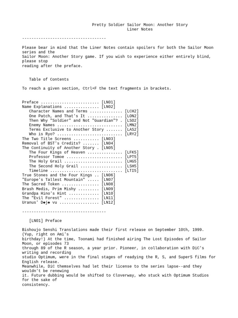 Sailor Moon Another Story Lines | PDF