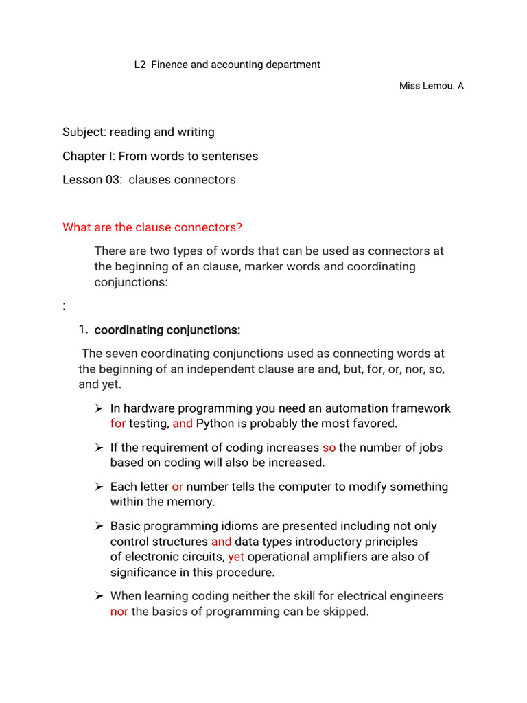 English Lesson 03 (Clause Connectors) | PDF