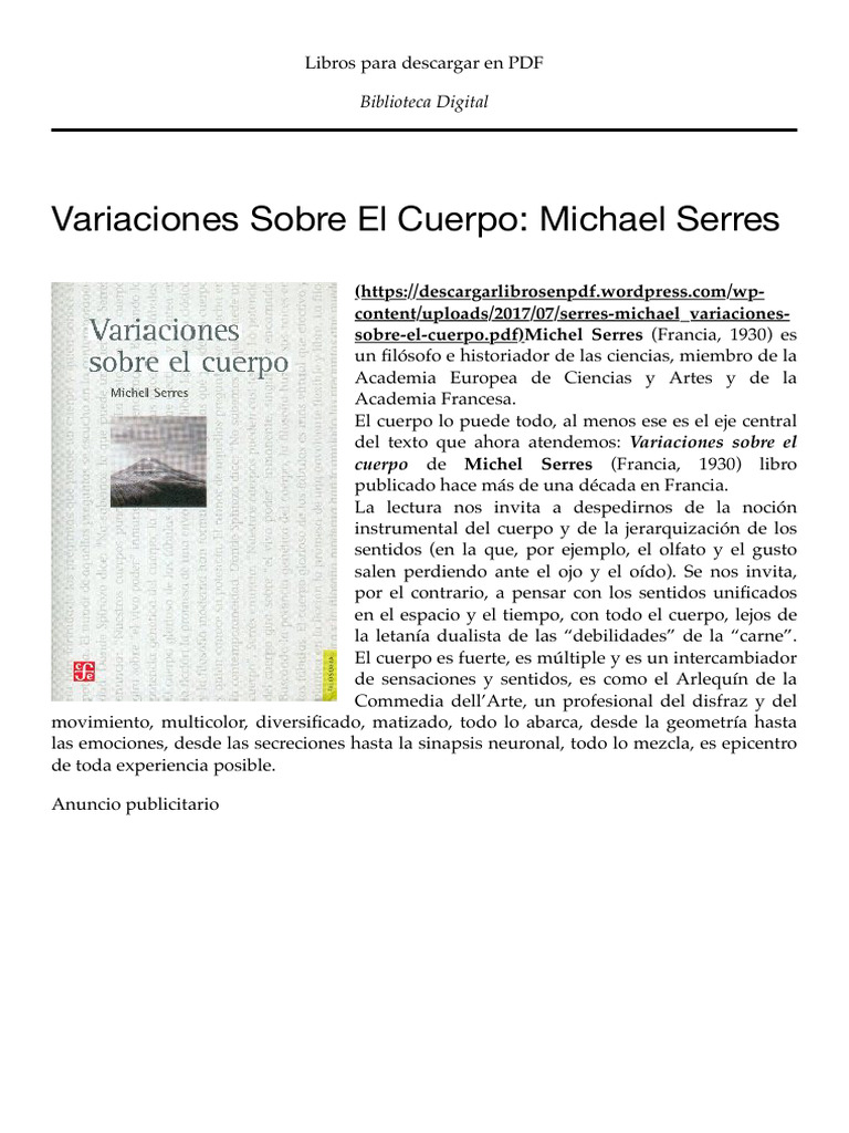 Variaciones Sobre El Cuerpo- Michael Serres – Libros para descargar en ...