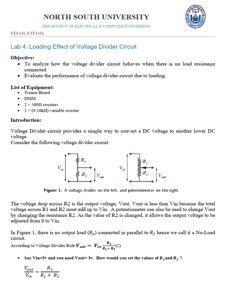 Voltage Divider Circuit Loading Effects | PDF | Resistor | Electronic ...