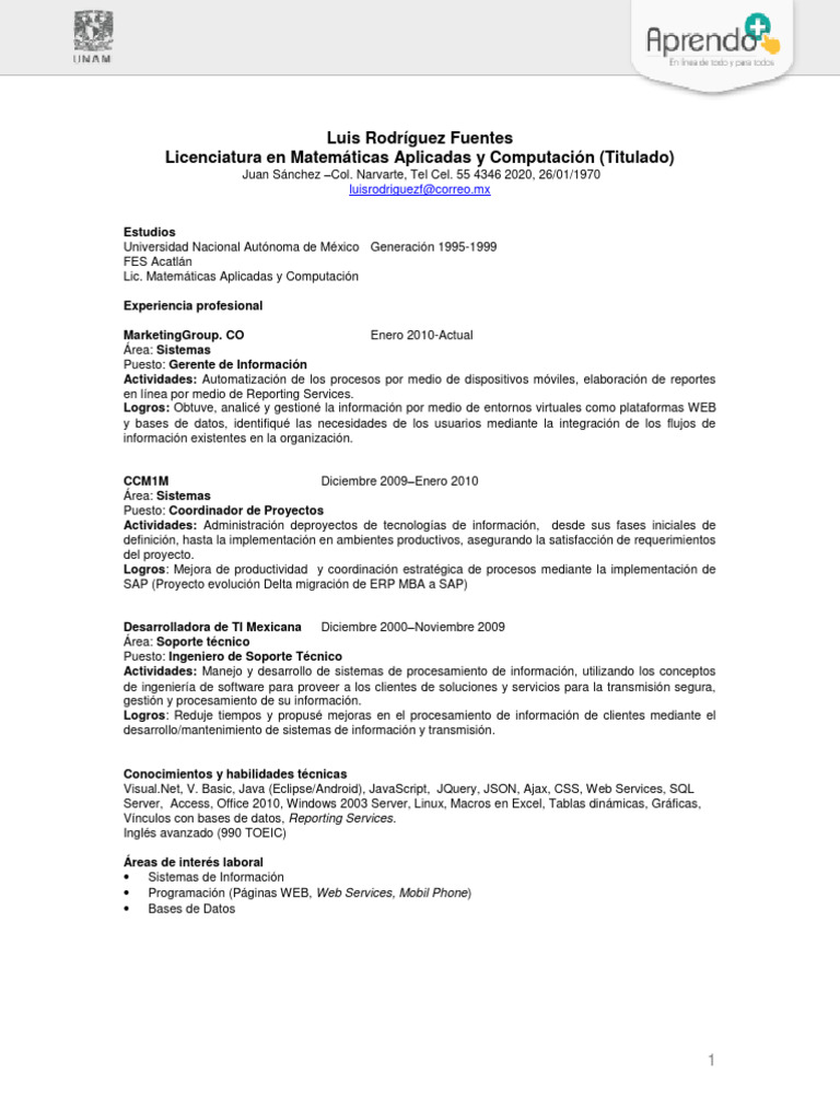 Luis Rodríguez Fuentes Licenciatura en Matemáticas Aplicadas y ...