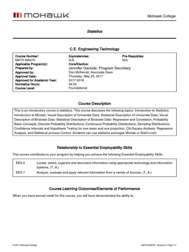MD - MA570 - Course Outline - 2017-2018 | PDF | Statistics | Confidence ...