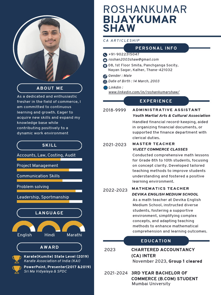 Navy & White Modern Professional Resume | PDF | Teachers | Education Theory