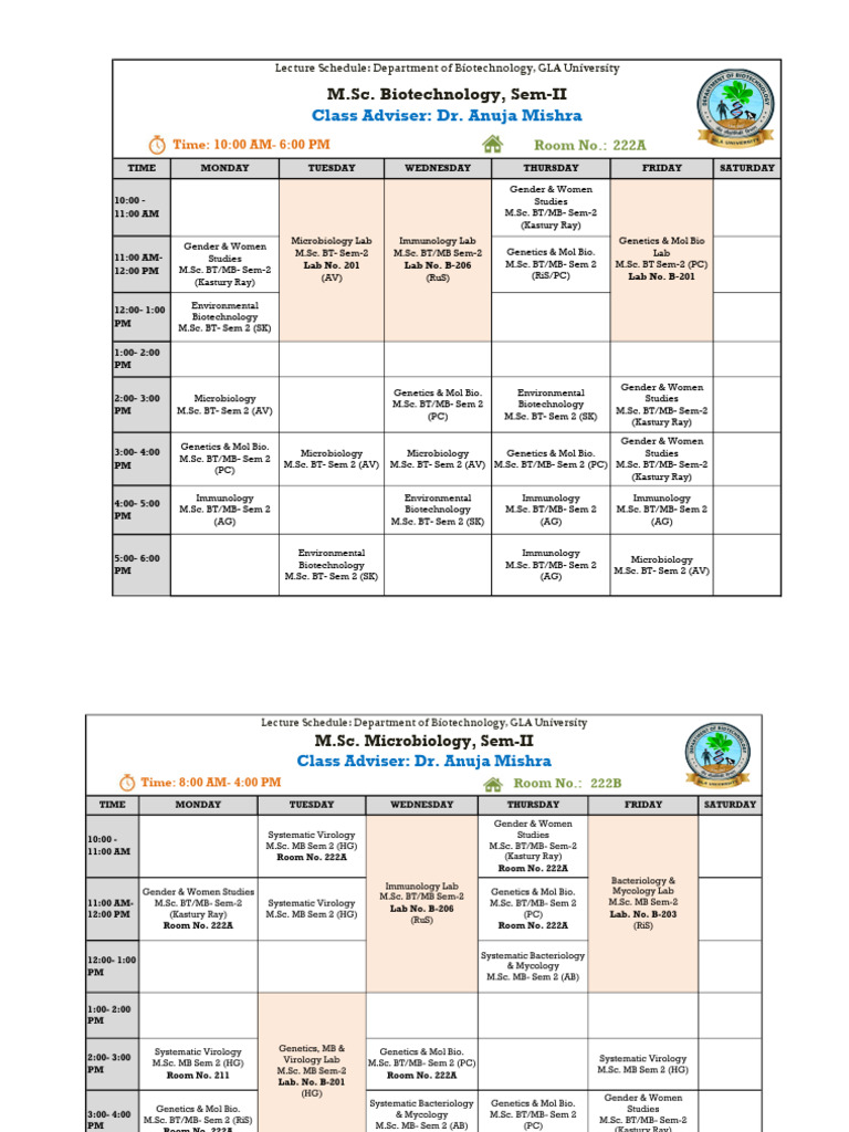 Biotech Even Sem Timetable - Updated-11.01.24 | PDF | Biotechnology | Health Sciences