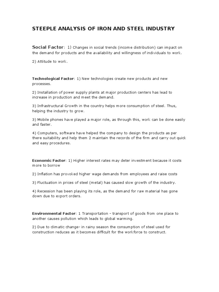 Steeple Analysis of Iron and Steel Industry: Social Factor | PDF | Swot ...