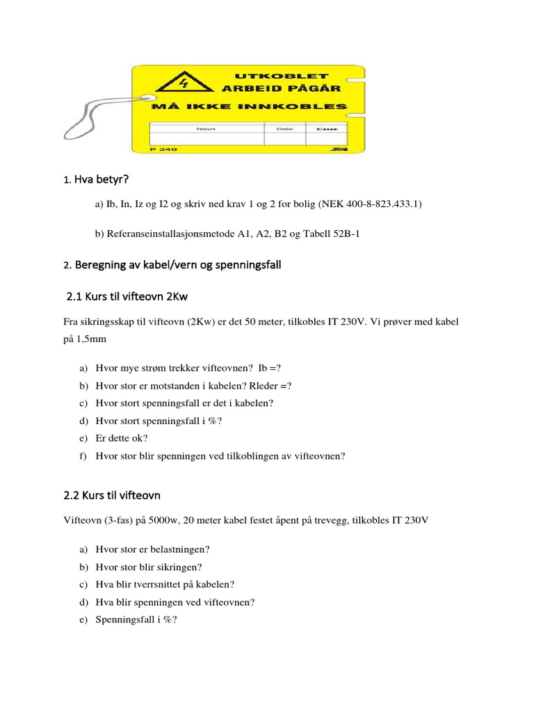 Oppgave Kabel Og Vern | PDF
