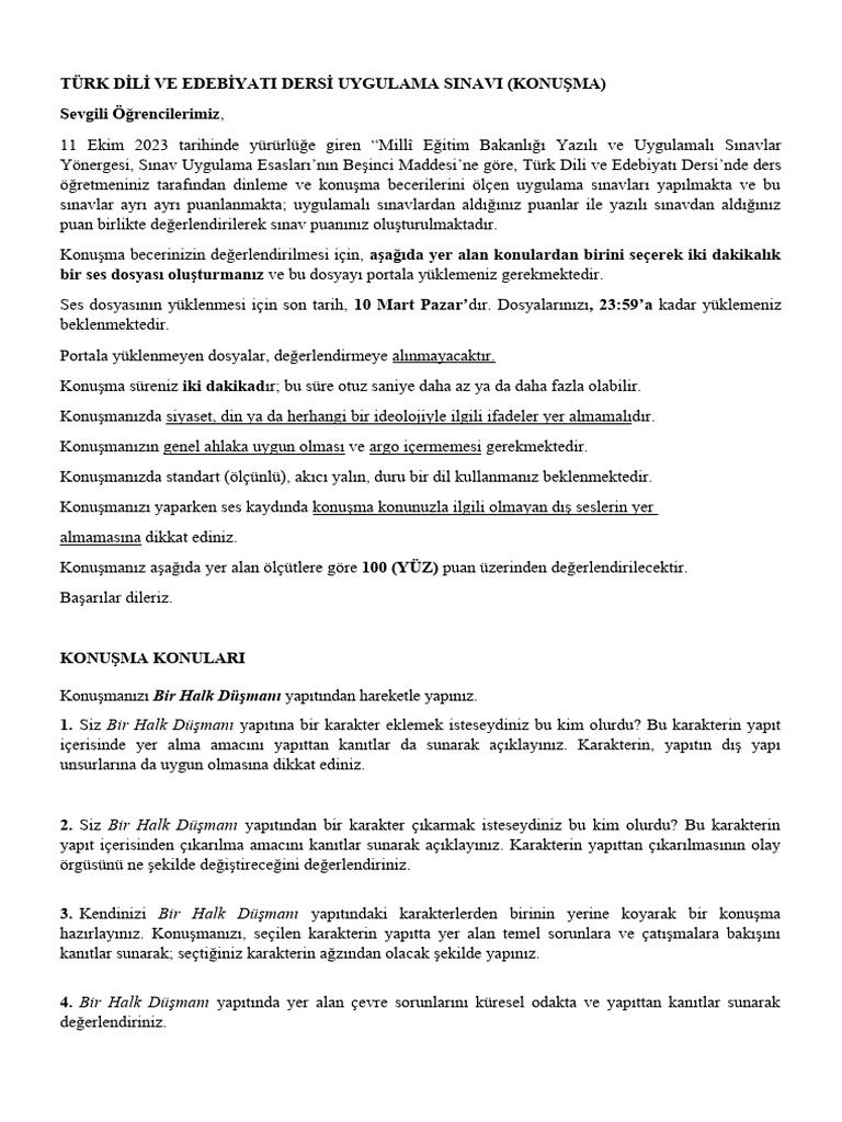 Sinif Konusma Sinavi | PDF