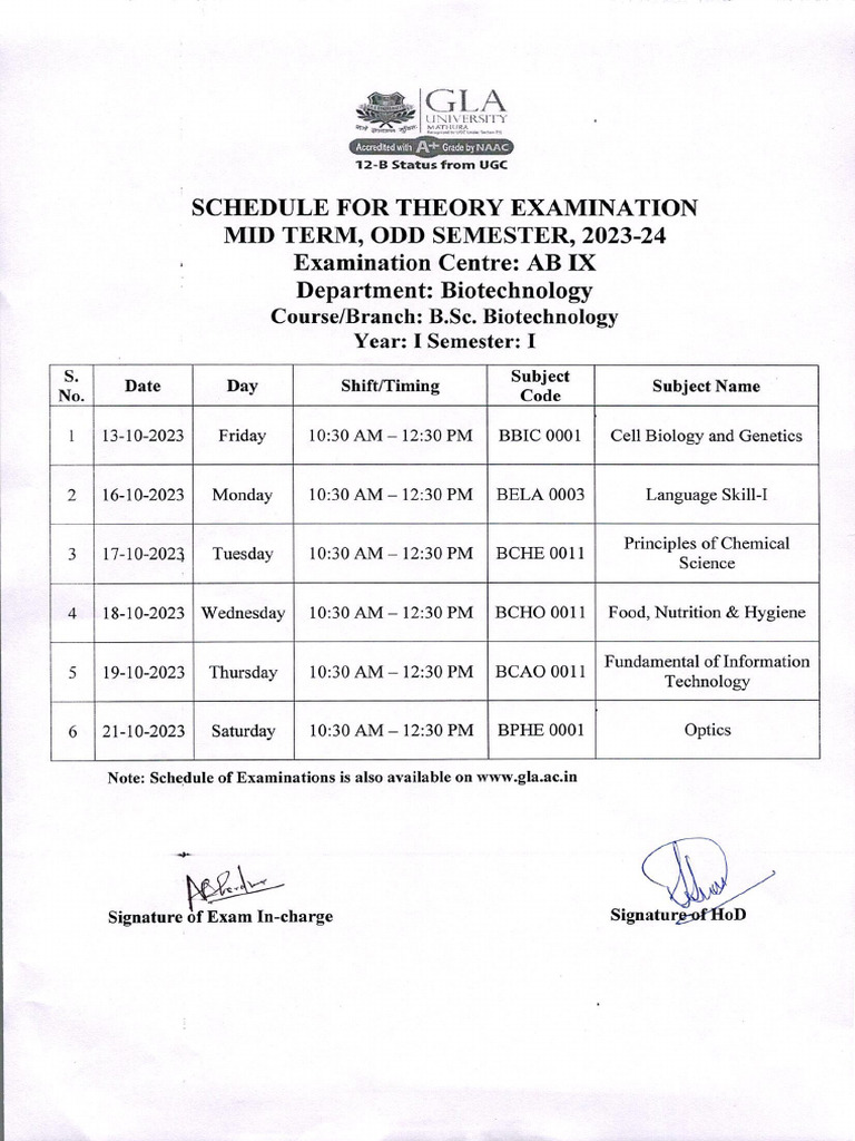 Mid Term Schedule Update 07.10.2023 0001 | PDF