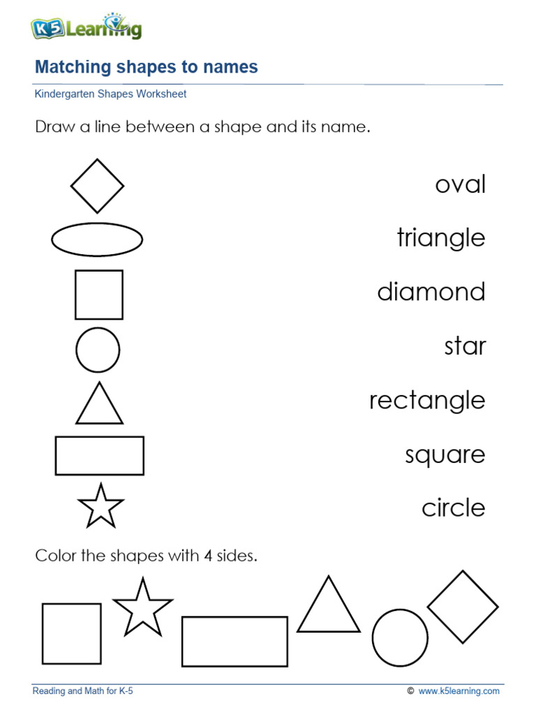 Kindergarten Match Shapes To Names | PDF