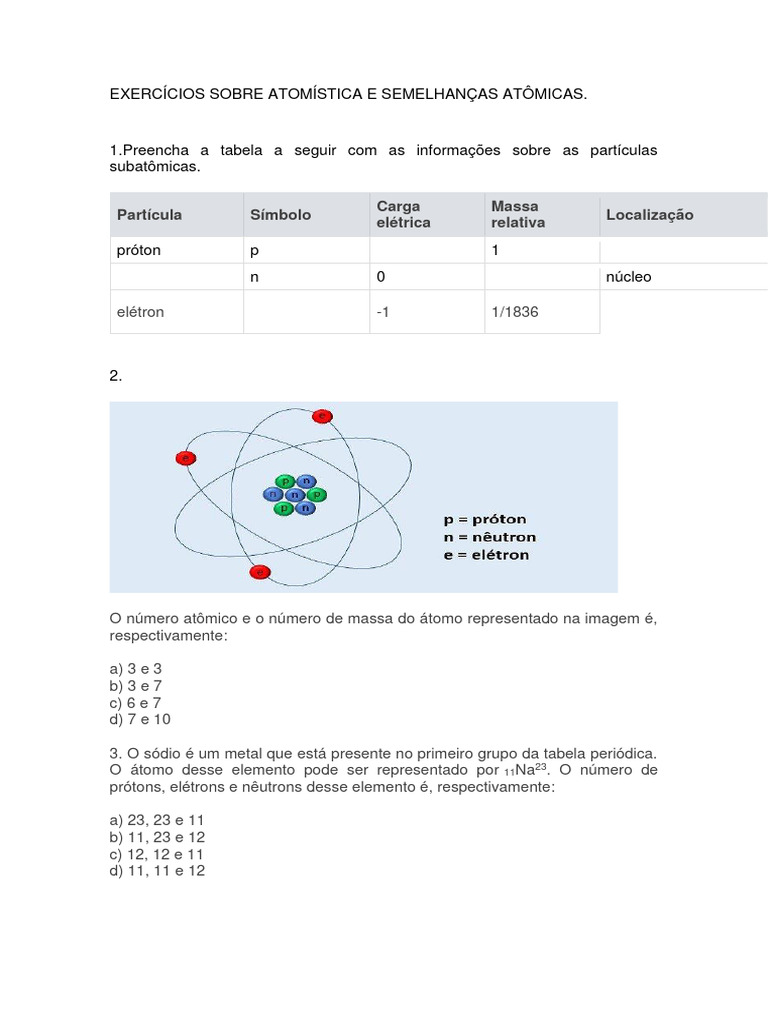 Exercícios Sobre Atomística e Semelhanças Atômicas | PDF | Fissão ...