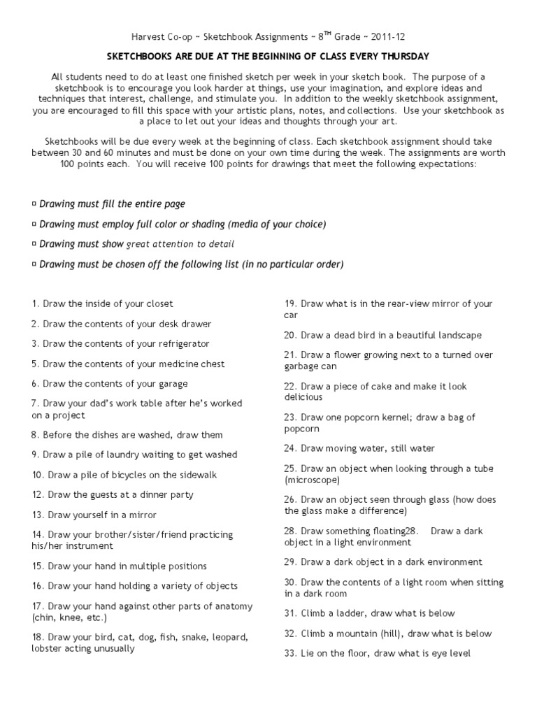 8th Grade Sketchbook Assignments | PDF | Drawing