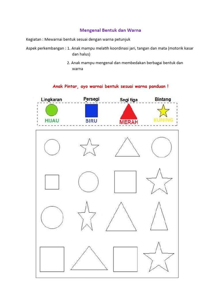 Mewarnai Sesuai Bentuk 19 Agust 2021 | PDF | Karier & Perkembangan