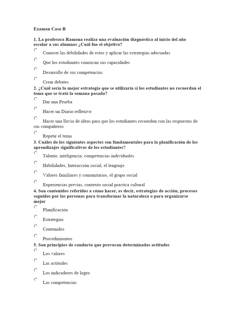 Examen Caso B | PDF | Evaluación | Enseñando
