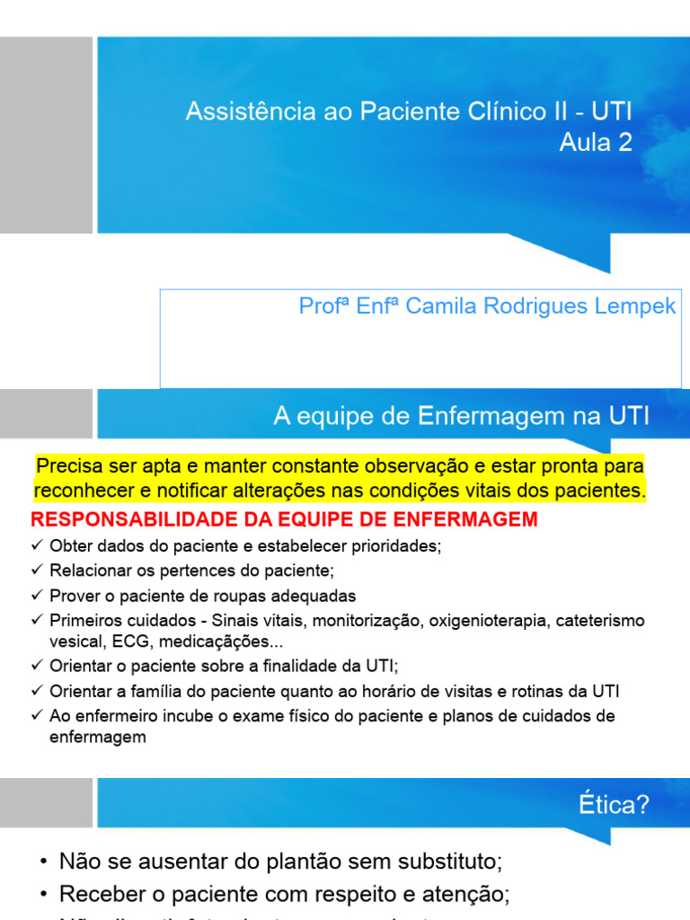 Aula2 - Uti | PDF | Enfermagem | Unidade de Tratamento Intensivo (UTI)