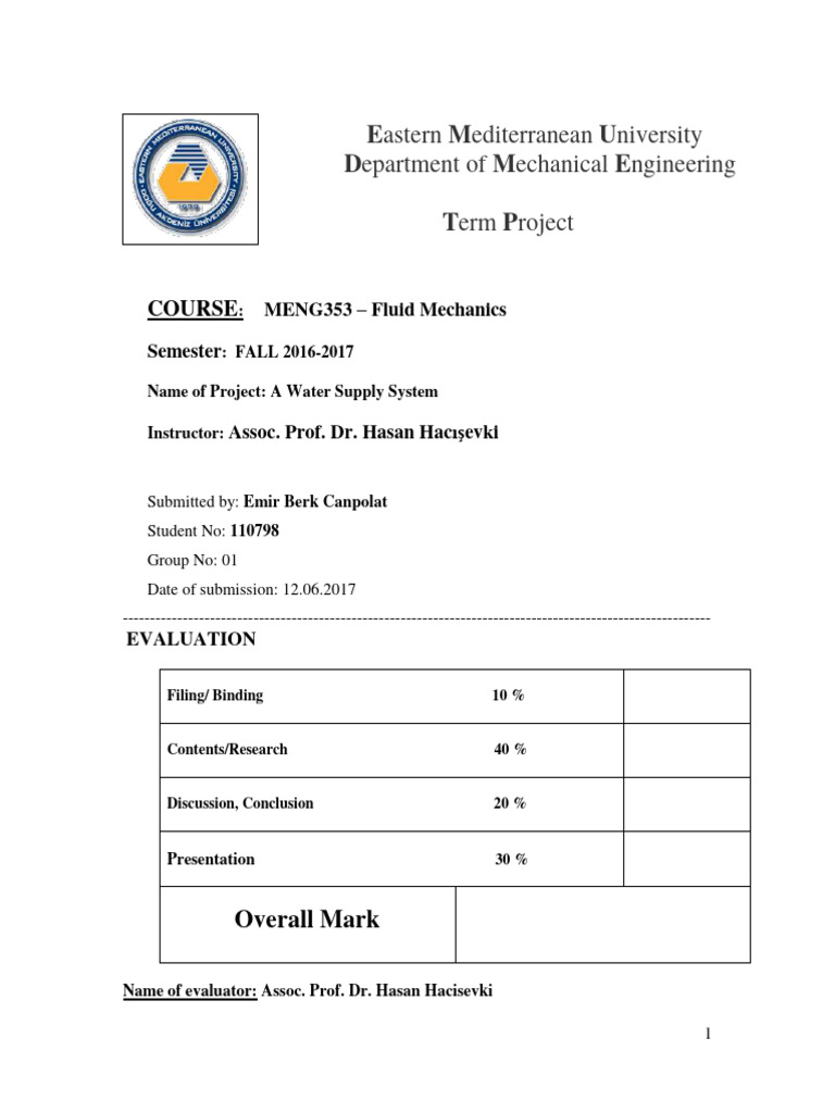 Fluid Mechanics A Water Supply System An 2 Pdf Pump Fluid Dynamics