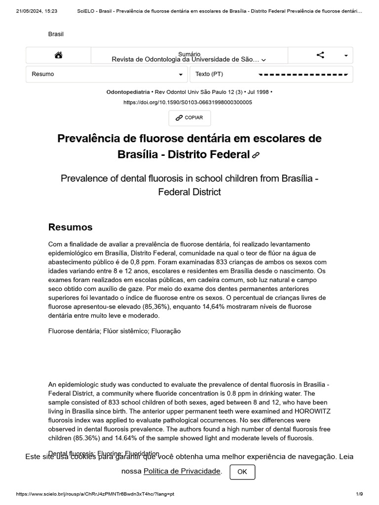 Prevalência de Fluorose Dentária em Escolares de Brasília - Distrito ...