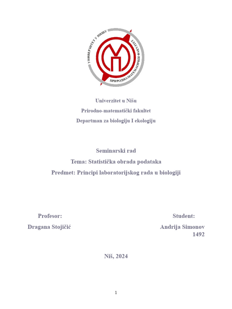 Statistička Obrada Podataka U Biologiji | PDF