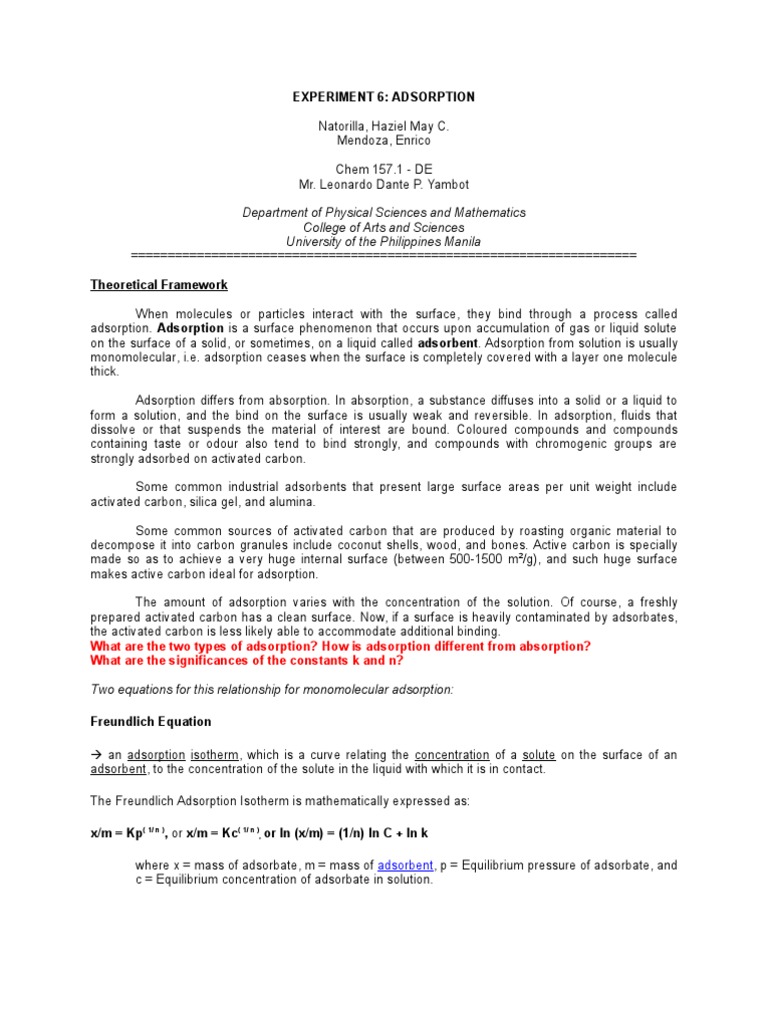 Expt 6 Freport | PDF | Adsorption | Chemistry