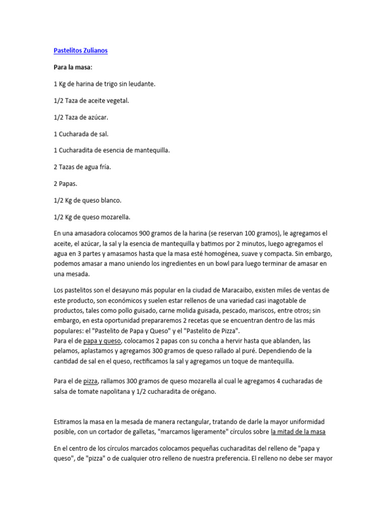 Pastelitos Zulianos | PDF | Pasteles | Pizza