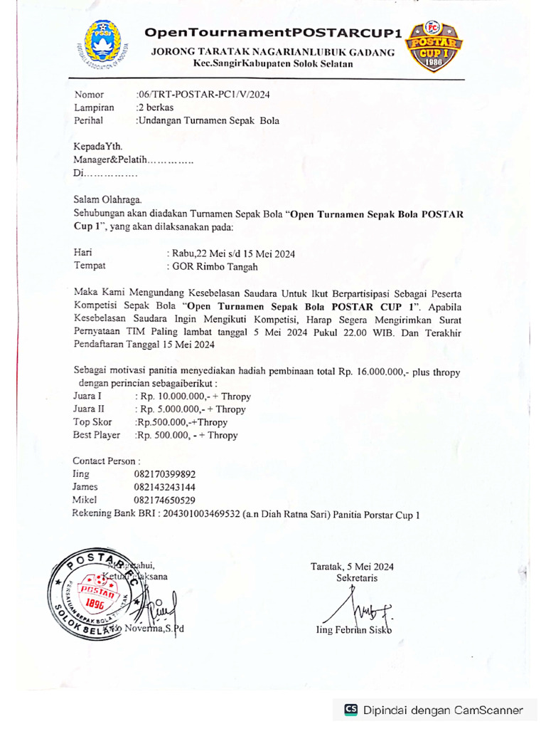Undangan Pembukaan Turnamen Sepak Bola | PDF