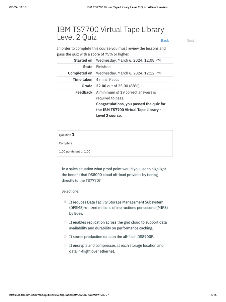 IBM TS7700 Virtual Tape Library Level 2 Quiz | PDF | Computer Data ...