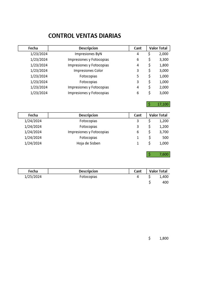 Planilla Diaria | PDF