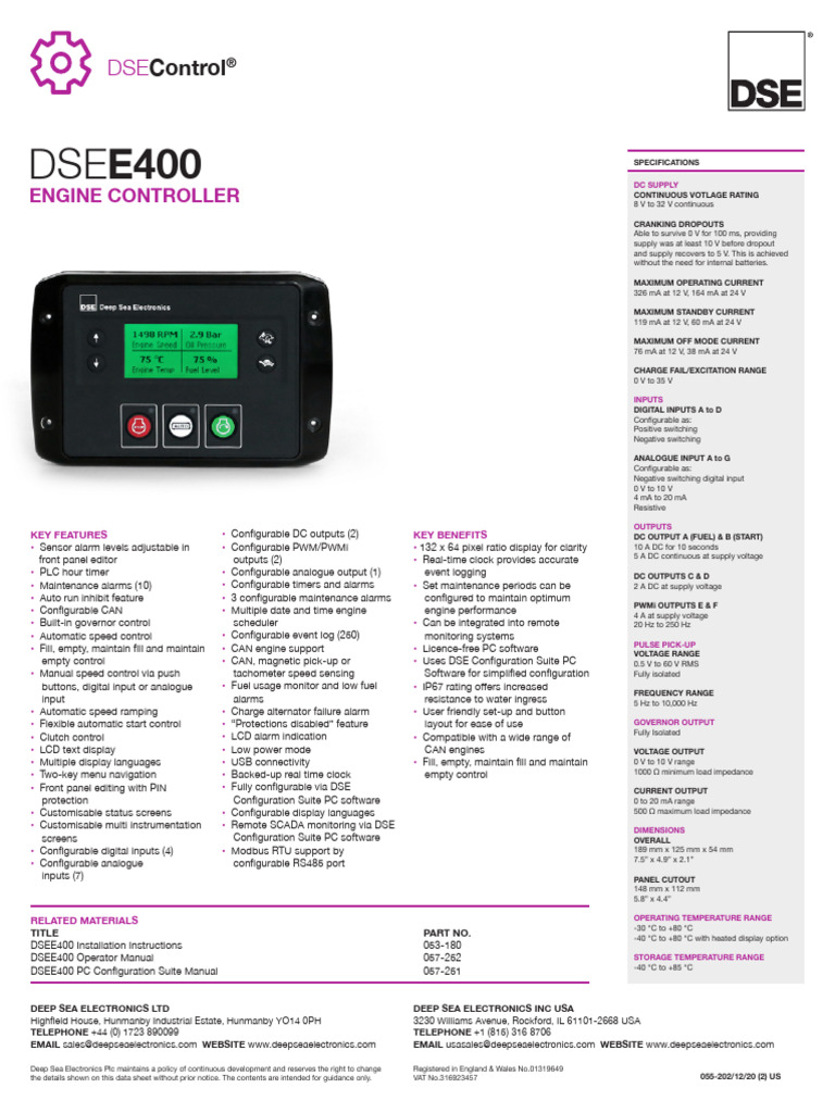 DSE E400 Data Sheet US | PDF | Personal Computers | Engines