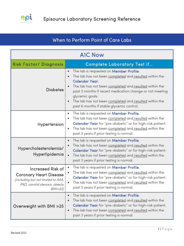 Episource Laboratory Screening Reference | PDF | Prediabetes | Medicine
