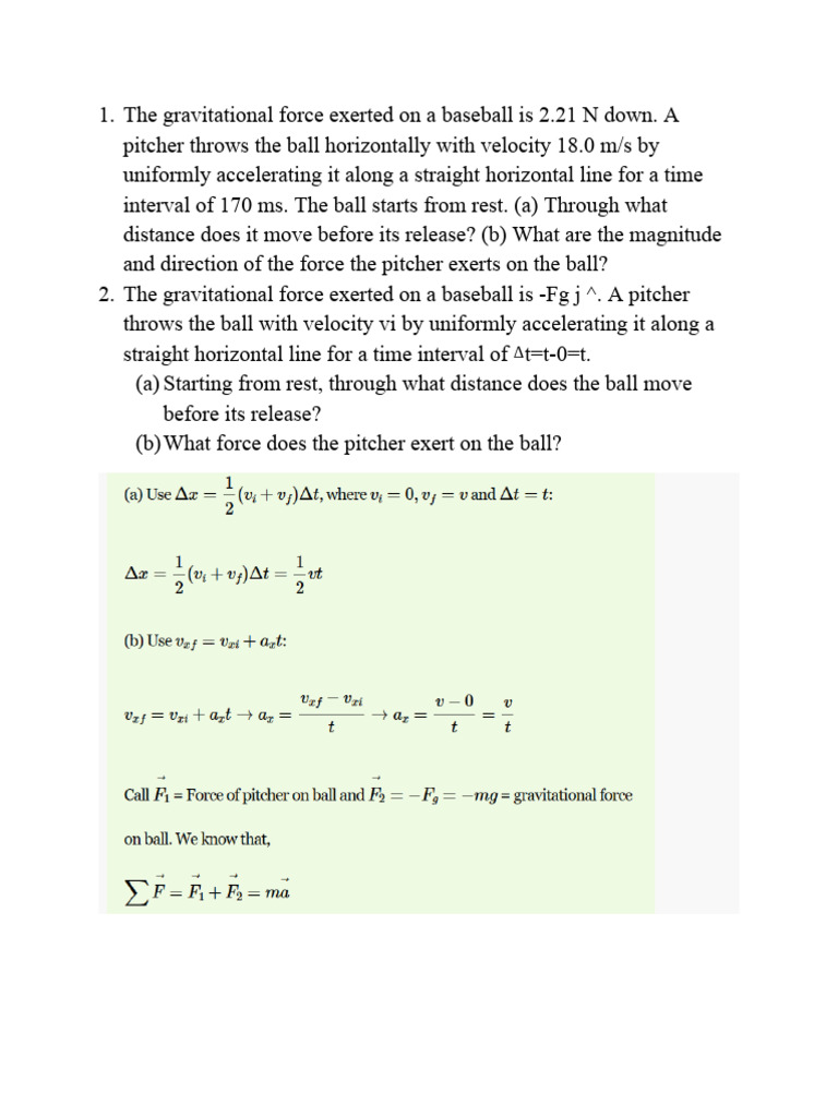 The Gravitational Force Exerted On A Baseball Is 2 | PDF | Force ...