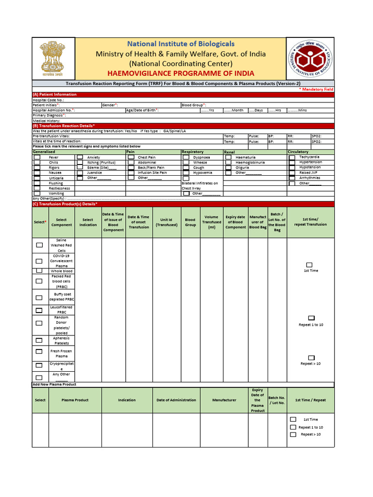 TRRF Form | PDF | Blood Plasma | Blood Transfusion